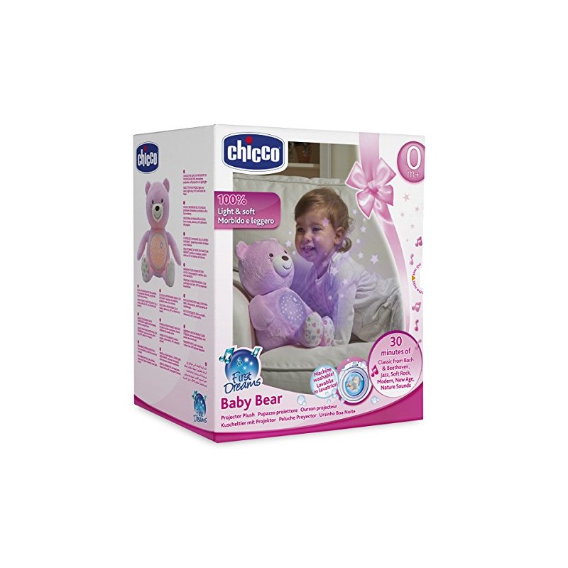 Chicco First Dreams Baby Bear Pink Musical Night Light Plush Teddy Toy
