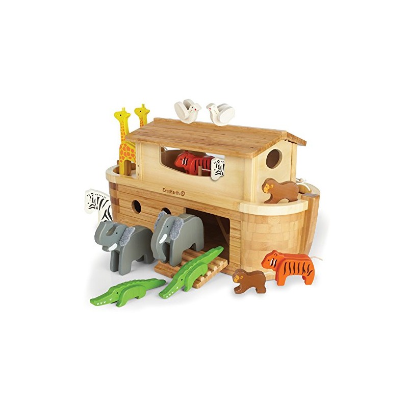 EverEarth EE33727 Giant Noah’s Ark Playset with 14 Animals/Bamboo/Wood