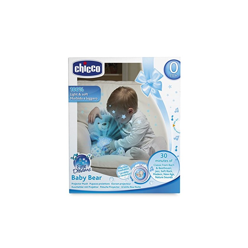 Chicco First Dreams Baby Bear Blue Musical Night Light Plush Teddy Toy