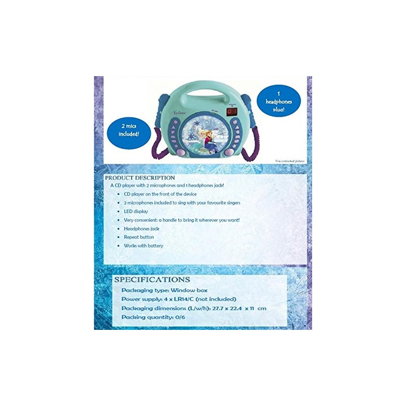 Lexibook RCDK100FZ CD Player with 2 Mics Disney Frozen
