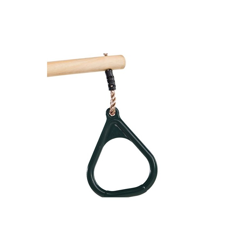 Wooden Trapeze Bar with Green Rings for Climbing Frames and Garden Swings